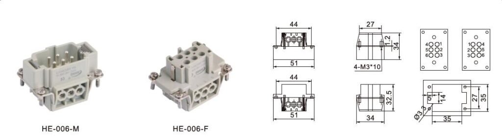 6 pins heavy duty rectangular industrial connectors-UMER CONNECTOR